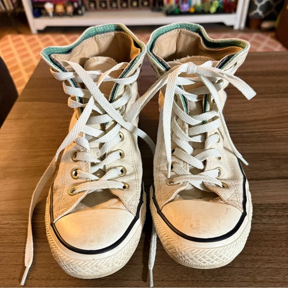Converse | Shoes | Converse Cream And Green Hightop Sneakers | Poshmark